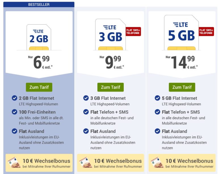 WEB.DE und GMX Tarife: Günstiger Handytarif im LTE- oder D-Netz