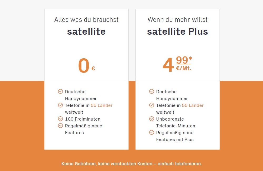 Satellite: Telefonie-App mit 100 Freiminuten + deutsche Handynummer