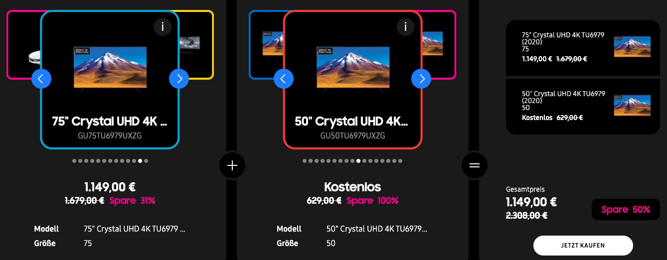 Doppelpack 📺 75'' + 50" Samsung Crystal UHD 4K Fernseher für 1.149 ...