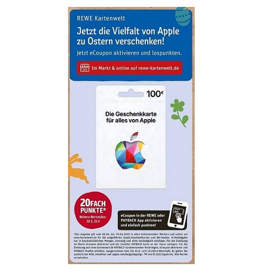 [ab 03.04.] Rewe-Kartenwelt: 20-fach Payback Punkte auf Apple Card