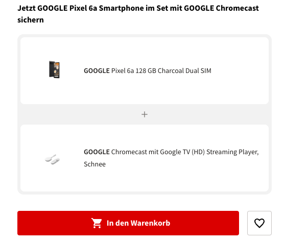 Google Pixel 6a 128 GB Dual SIM in 3 Farben inkl. Google Chromecast mit ...