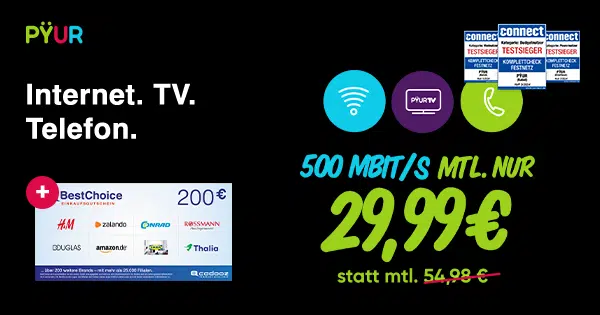 PŸUR Internet (ehem. Tele Columbus): Exklusiver Bonus-Deal