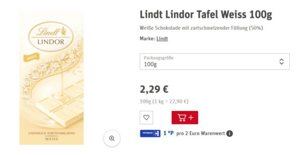 🍫 Lindt Lindor Tafel Weiss 100g für 1,39€ (statt 2,29€) oder 4 Stück ...