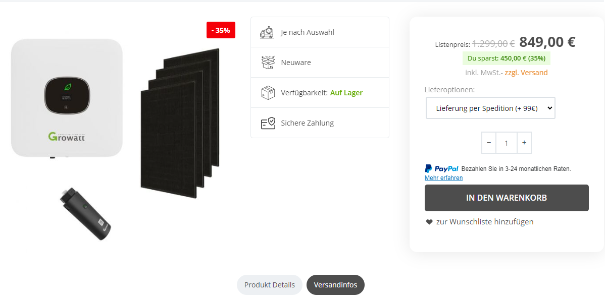 🌞 1.5 kW PV-Anlage JaSolar JAM54S31-400/MR + Growatt MIC 1500TL-X 1.5 ...