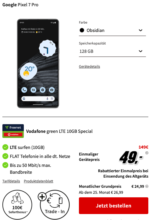 100€ Bonus + Trade-In mgl.! 🔥 Google Pixel 7 Pro (128GB) für 149 ...