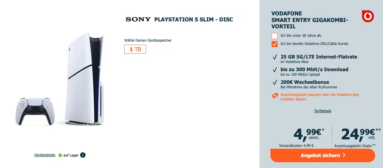 🔥 Sony PS5 / PlayStation 5 (Slim) für 4,99€ + 20GB 5G/LTE Allnet für 29 ...
