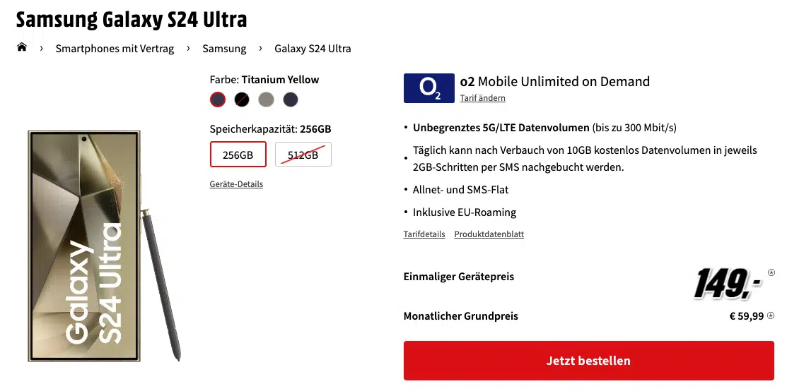 [Nischen-Tarifdeal] 📱 Samsung Galaxy S24 Ultra (256GB) für 149 ...