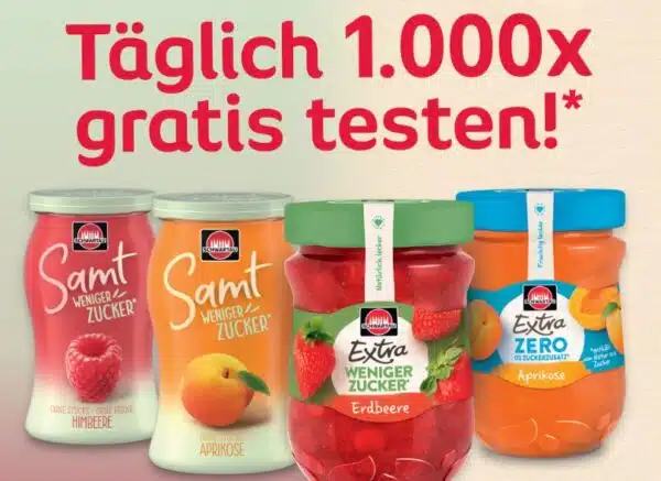 Schwartau Samt oder Extra Sorten mit weniger Zucker gratis testen