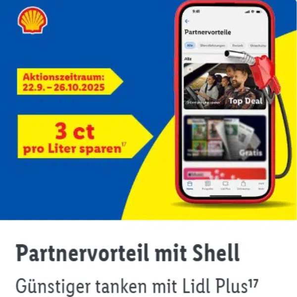 Shell: 3 Cent/Liter sparen mit LIDL Plus App