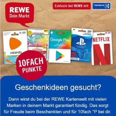 10-fach Payback-Punkte auf alle Geschenkkarten vom 21.-27.02.22 bei REWE